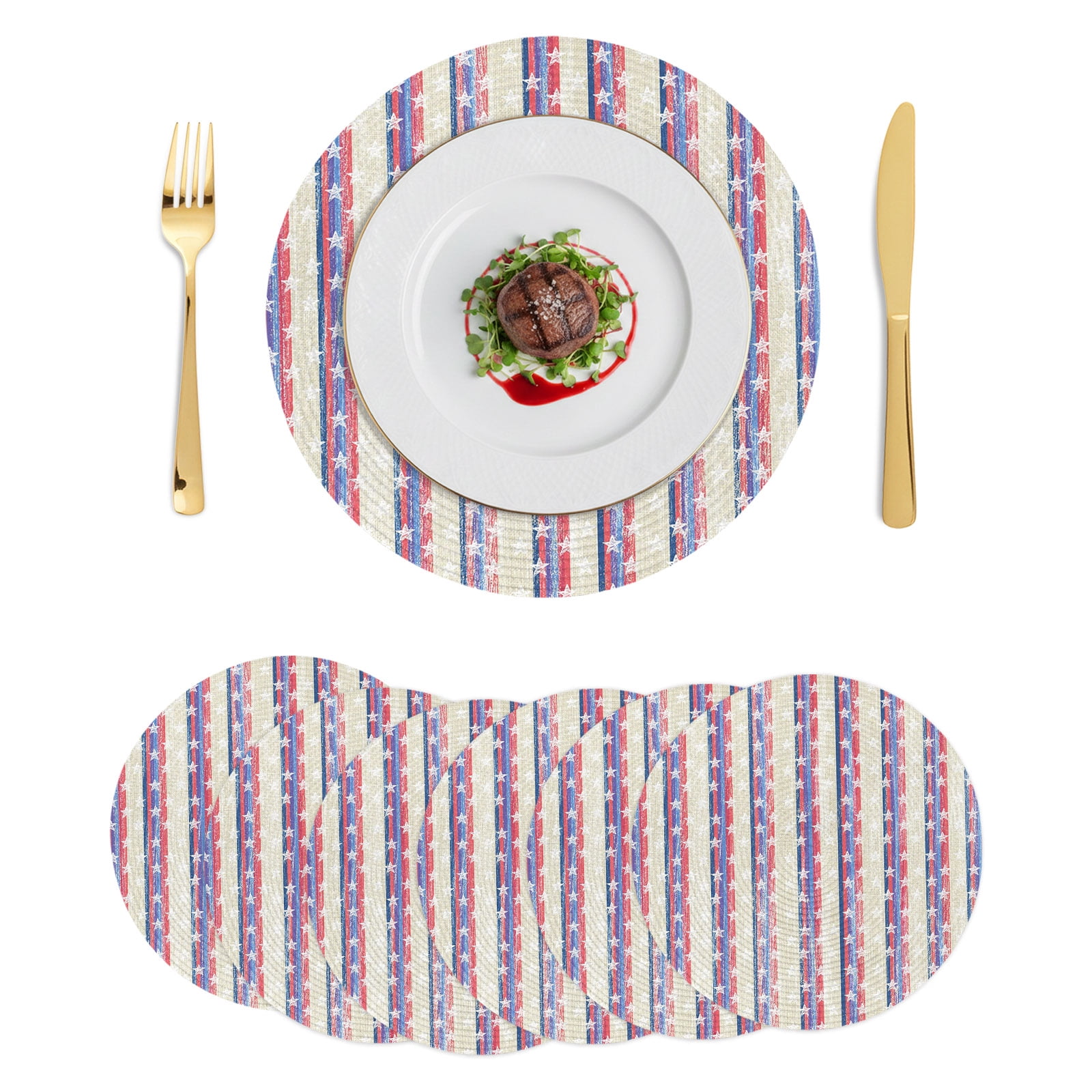 American Flag Round Placemats Set of 6 USA Independence Day Star ...
