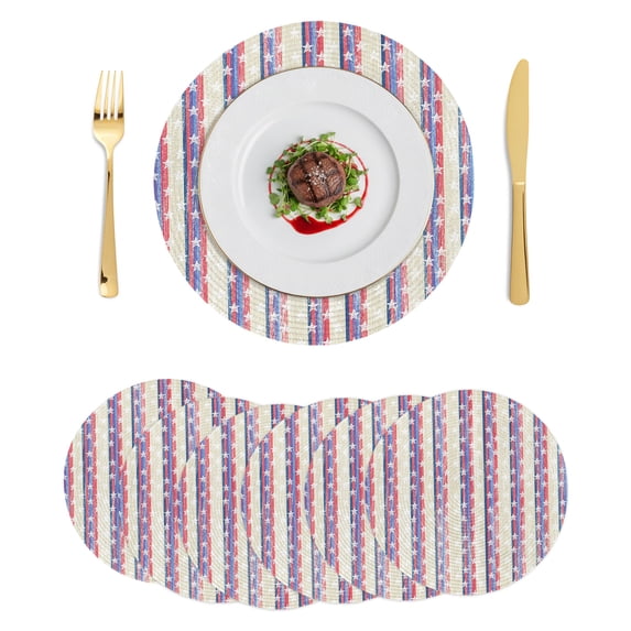 American Flag Round Placemats Set of 6 USA Independence Day Star ...