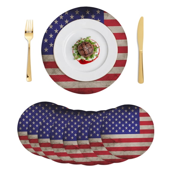American Flag Round Placemats Set of 8, Braided Polypropylene Place ...
