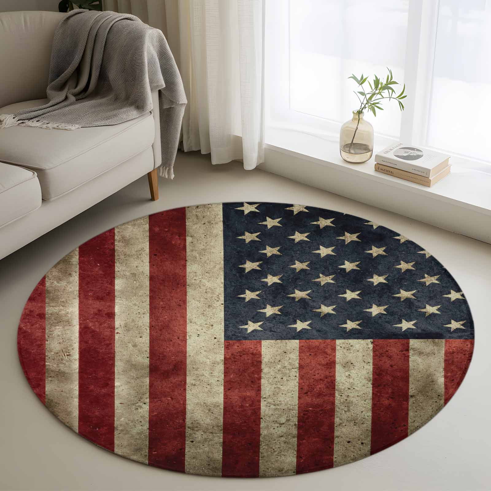 American Flag Round Rug 3ft Washable Circle Entryway Rugs Non Slip ...