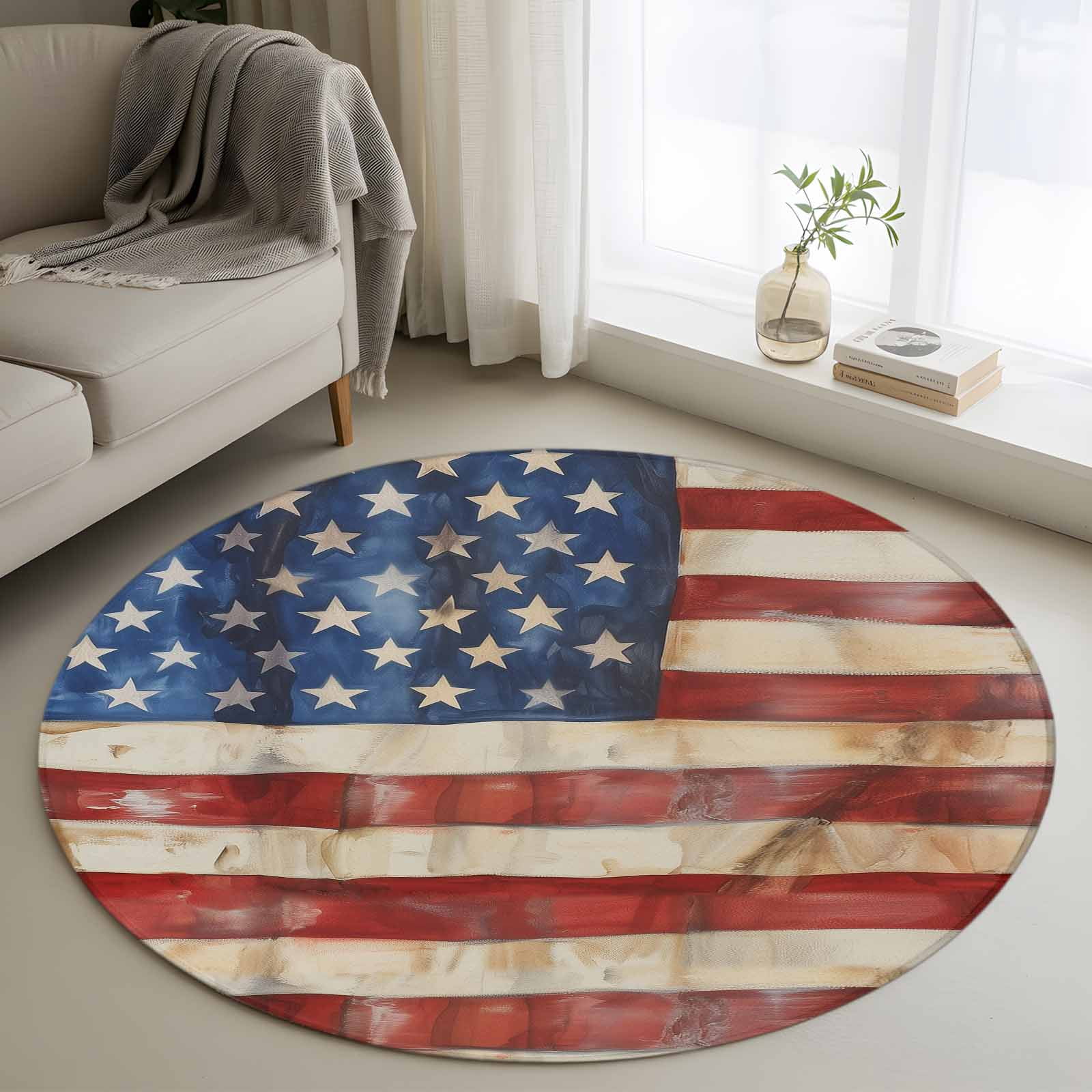American Flag Round Rug 3ft Washable Circle Entryway Rugs Non Slip ...