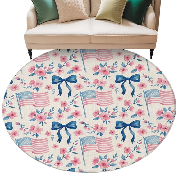 American Flag Round Rug 5ft Washable Circle Kitchen Rugs Non Slip ...