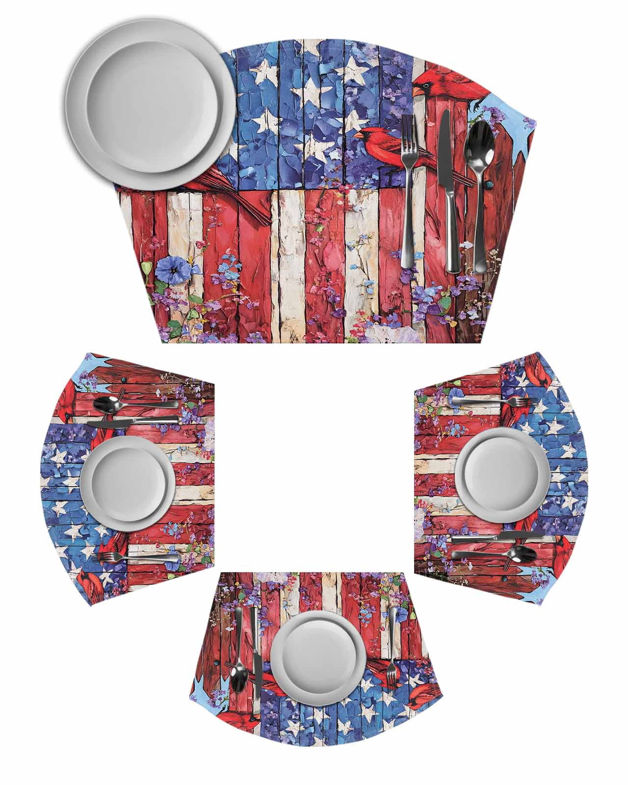 American Flag Round Table Placemats Set of 4 Wedge Placemats, Red Blue ...