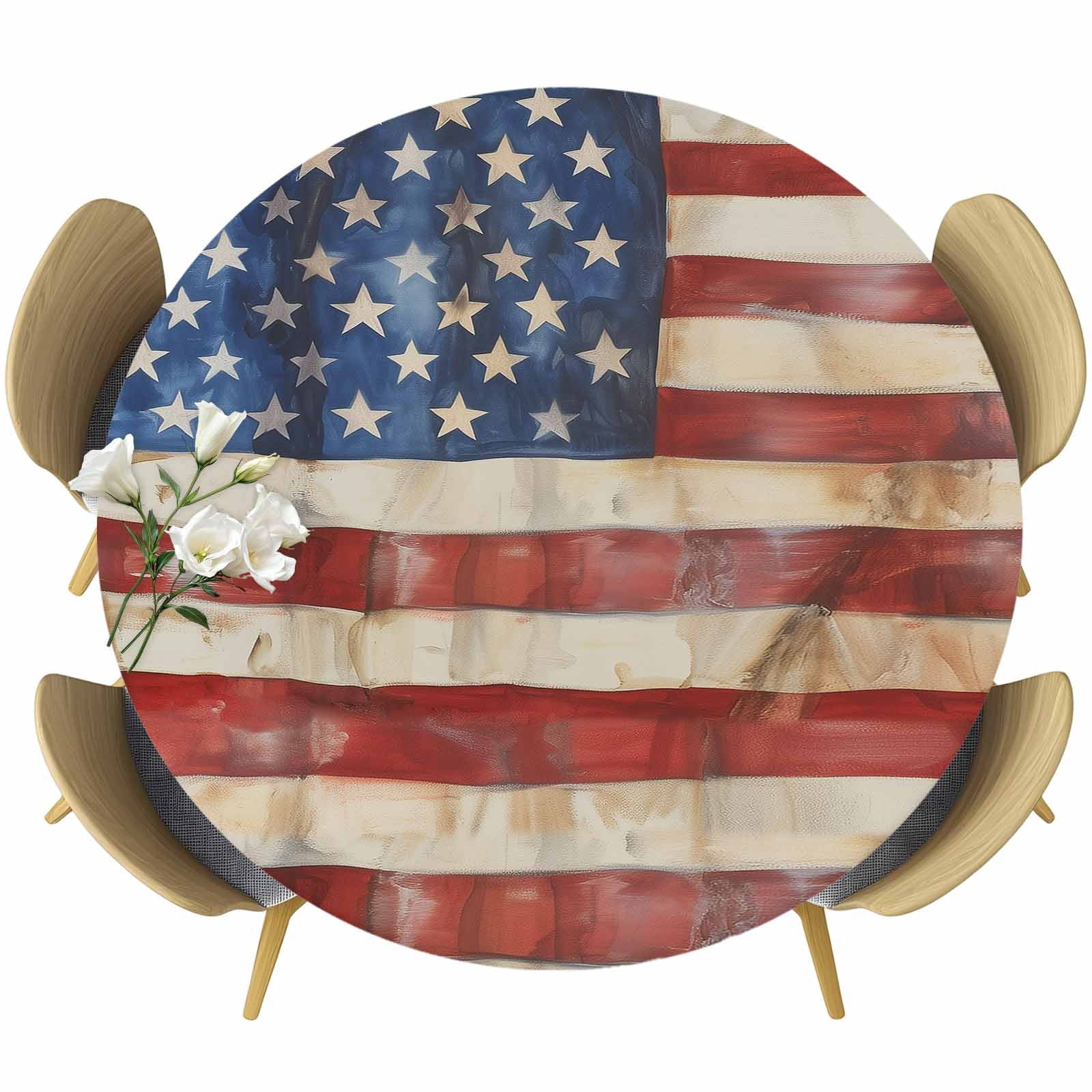 American Flag Round Tablecloth 36-44 Inch Round Fitted Table Cloth with ...