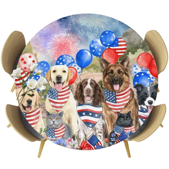 American Flag Round Tablecloth 45-54 Inch Round Fitted Table Cloth with ...