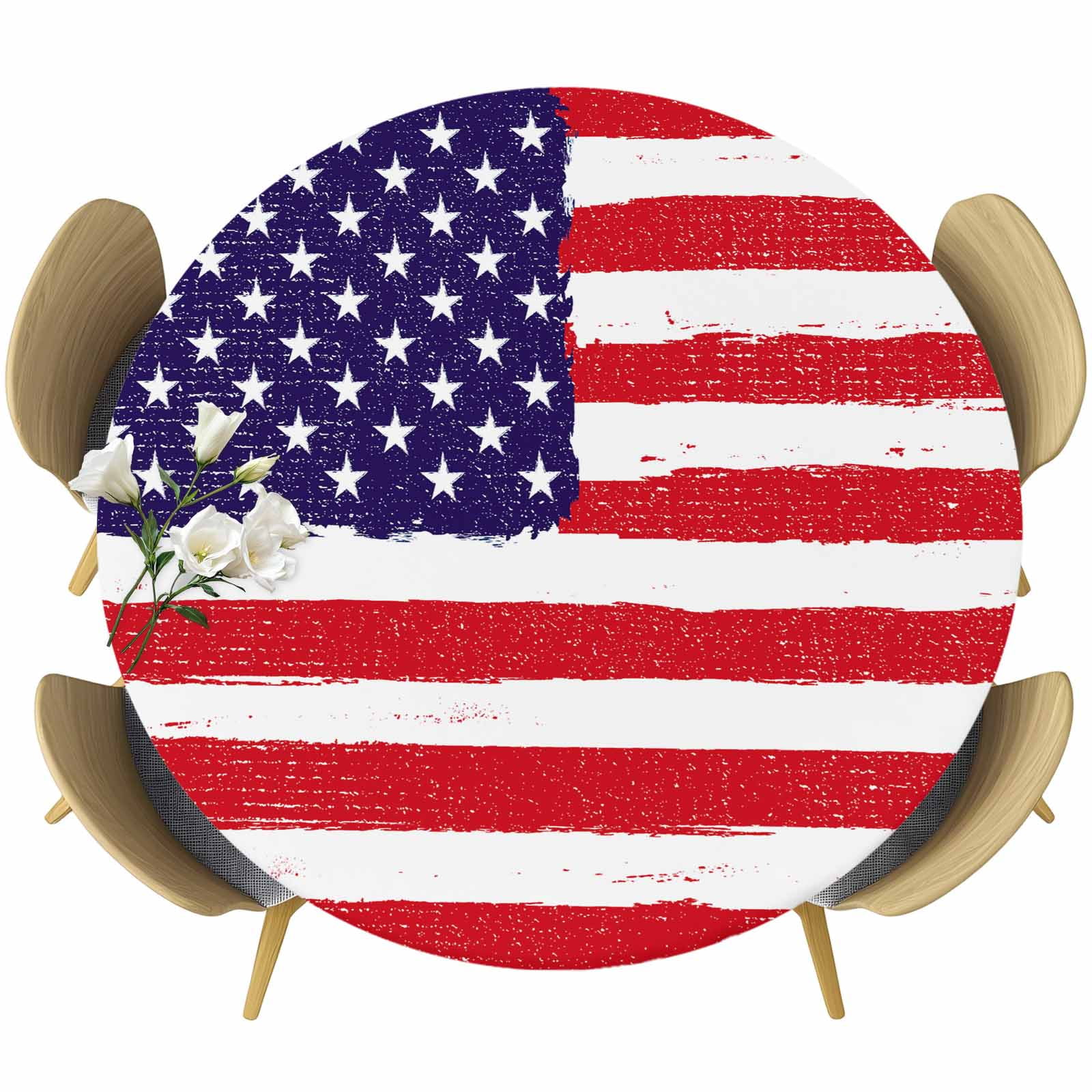 American Flag Round Tablecloth 45-54 Inch Round Fitted Table Cloth with ...