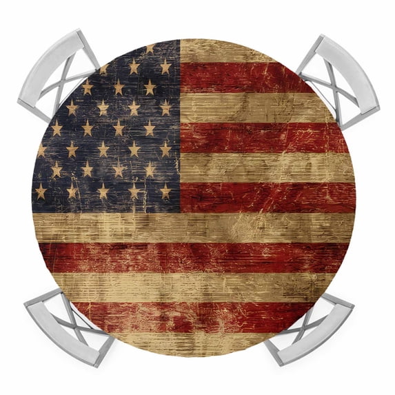 American Flag Round Tablecloth for 55-60 Inch Tables, Fitted Table ...