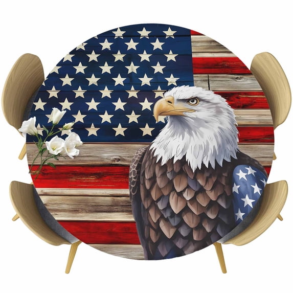 American Flag Round Tablecloth, Fitted Table Cover with Elastic for 36 ...