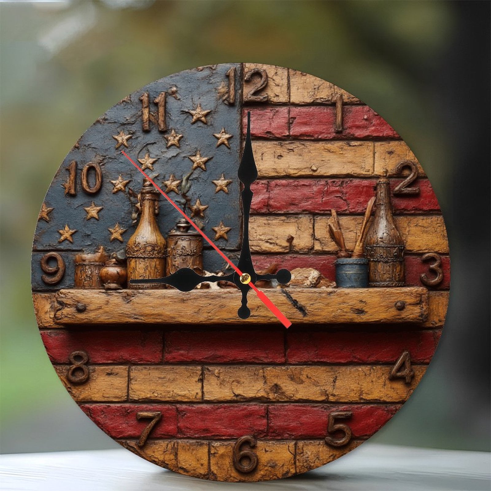 American Flag Rustic Wall Clock Vintage Decor Home Decor 10-Inch Silent ...