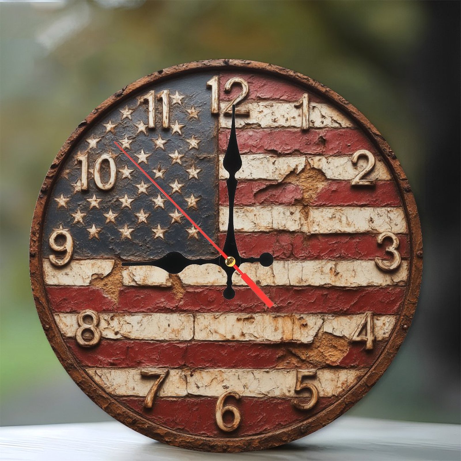 American Flag Rustic Wall Clock Vintage Distressed Design Home Decor 10 ...