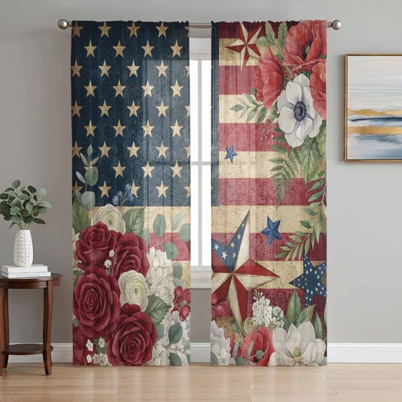 American Flag Semi Sheer Curtains 72 Inch Length 2 Panels Set ...