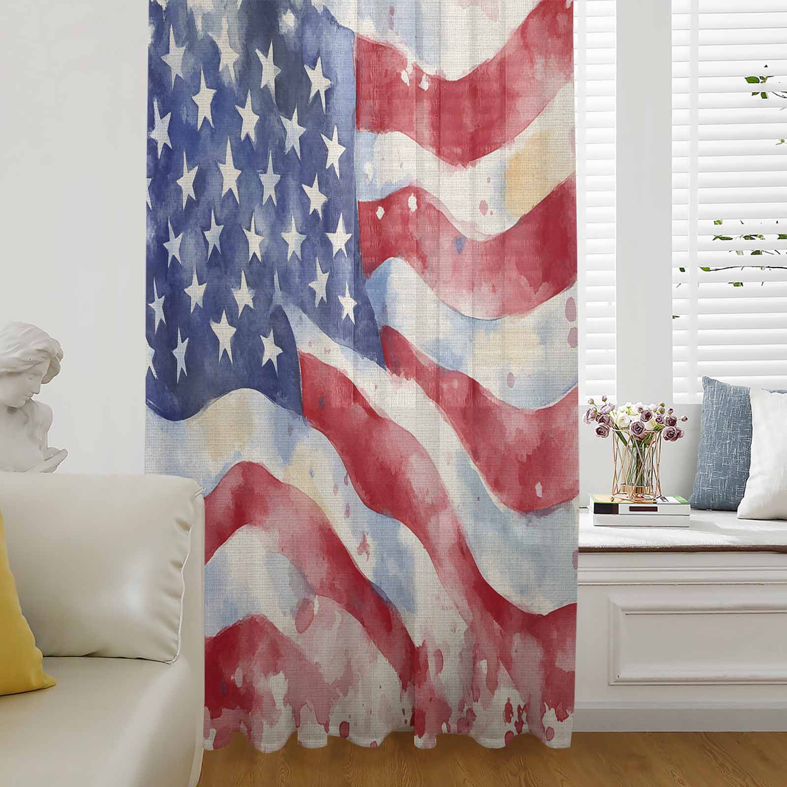 American Flag Semi Sheer Curtains Drapes for Living Room, Bedroom ...