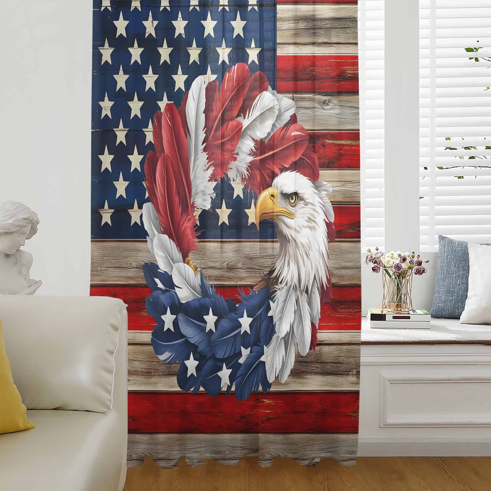 American Flag Semi Sheer Curtains Drapes for Living Room, Bedroom ...
