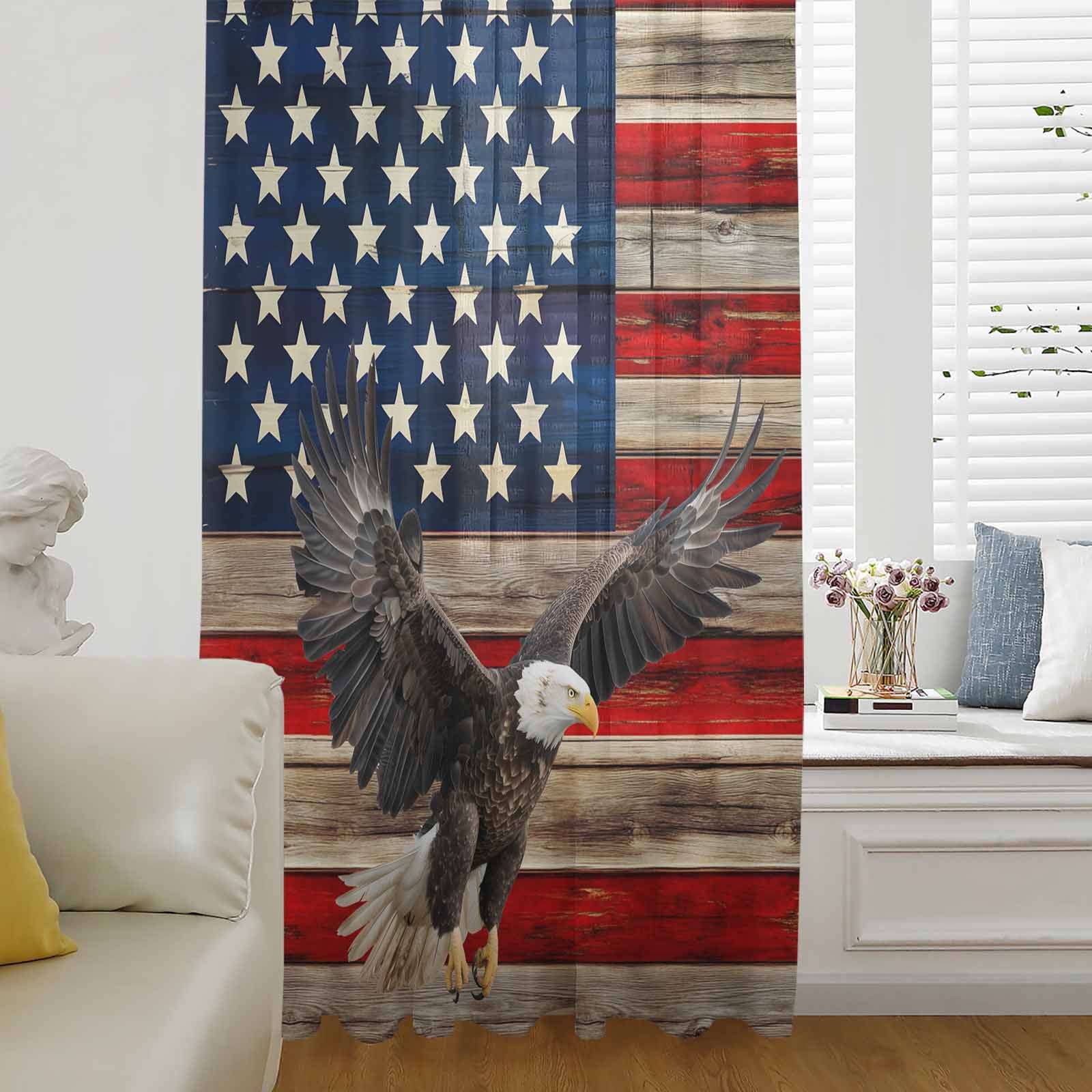 American Flag Semi Sheer Curtains Drapes for Living Room, Bedroom ...