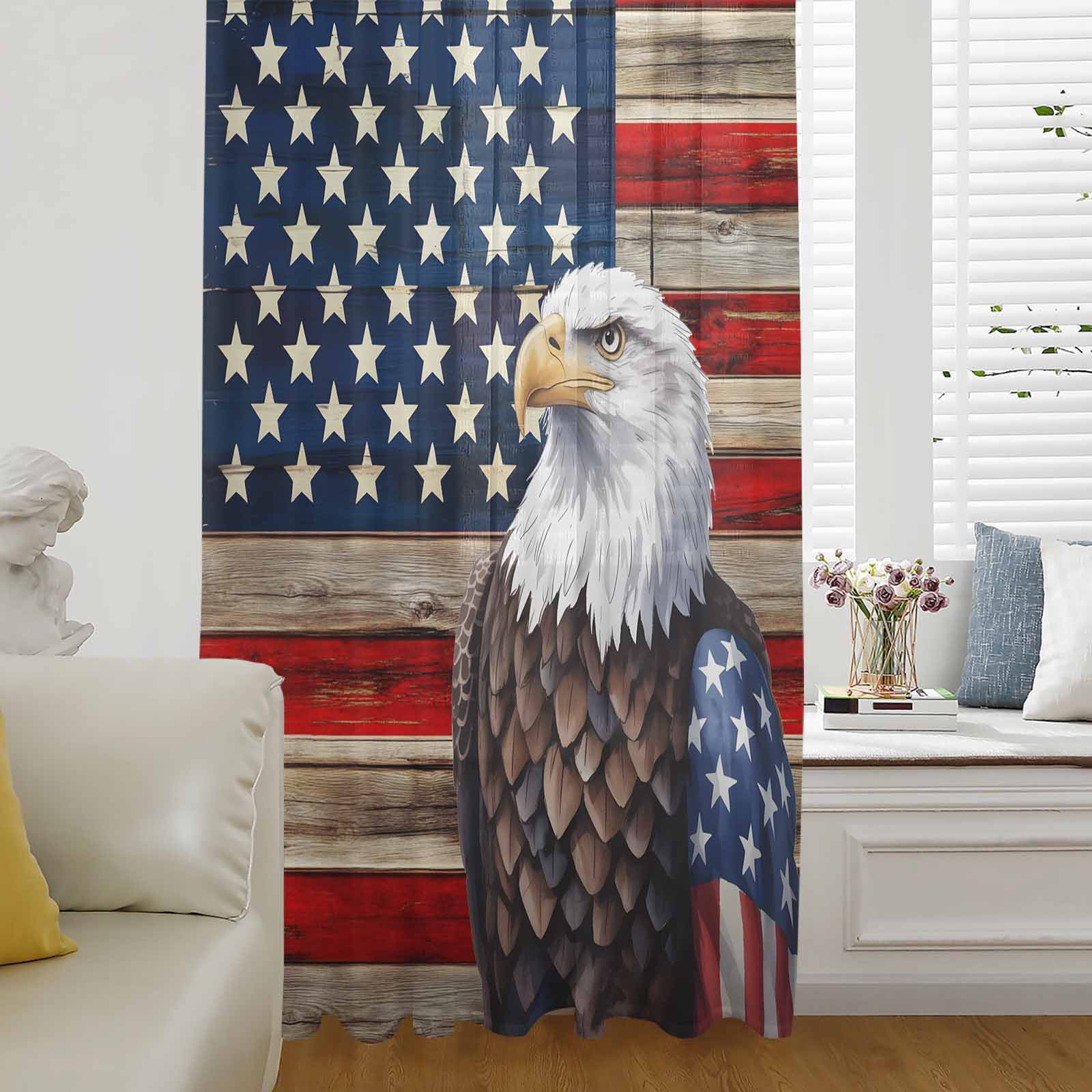 American Flag Semi Sheer Curtains Drapes for Living Room, Bedroom ...