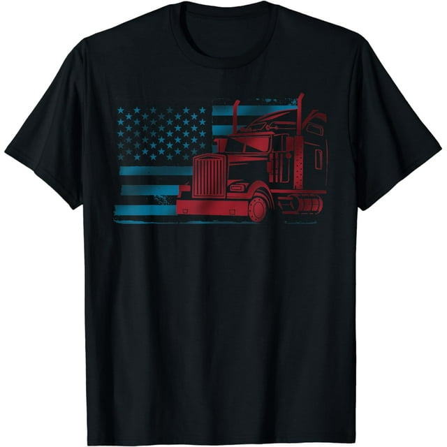 American Flag Semi Truck Driver 18 Wheeler Patriotic Trucker T-Shirt ...
