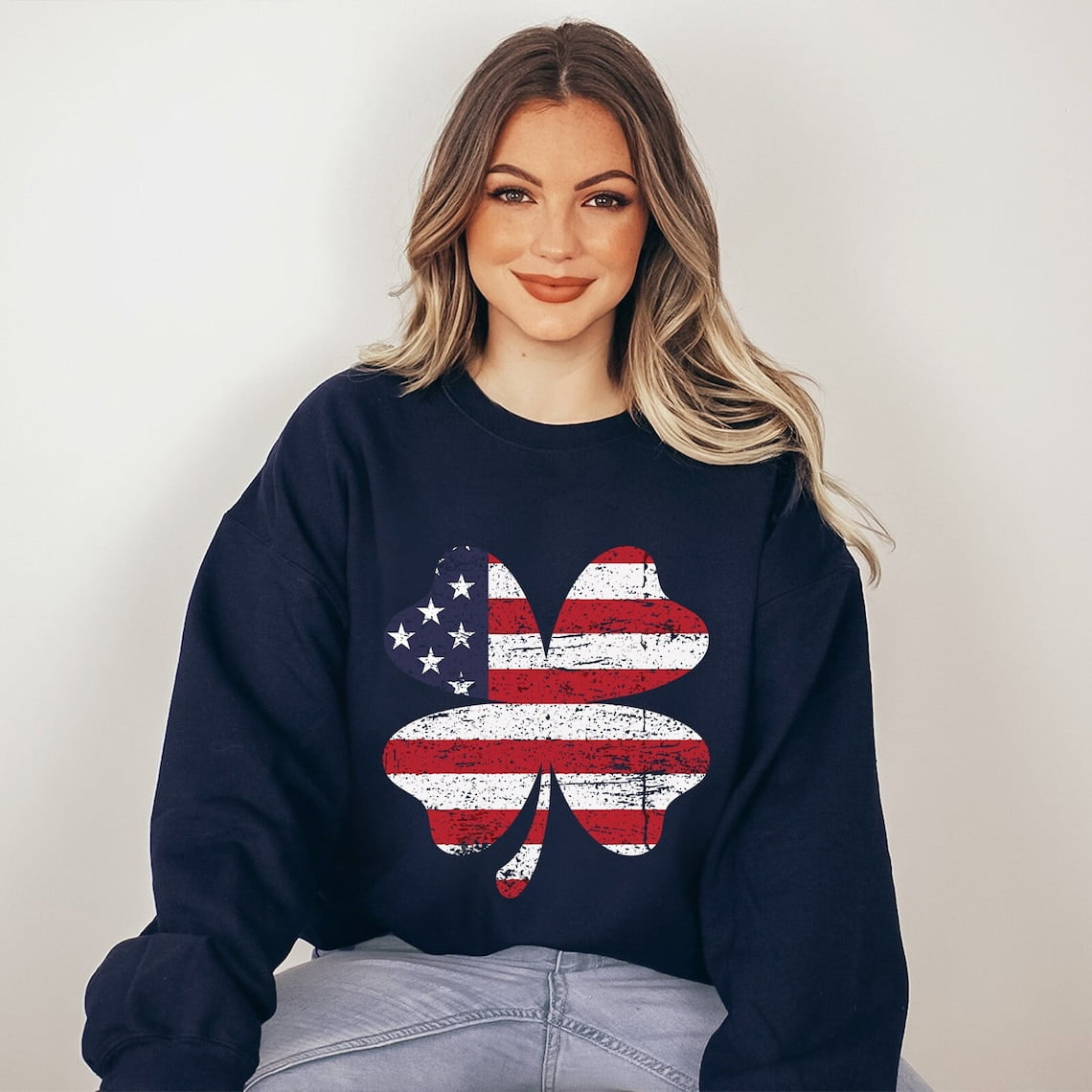 American Flag Shamrock Sweatshirt, Four Leaf Clover Sweatshirt, Clover ...