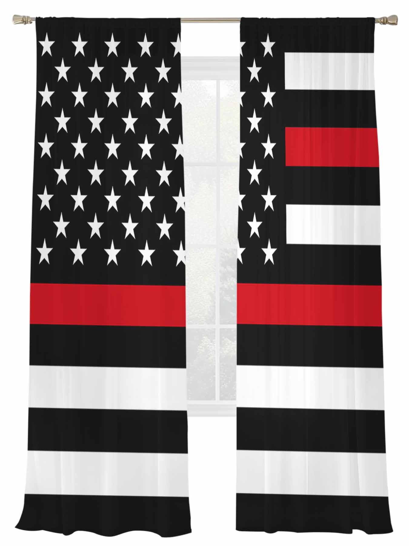 American Flag Sheer Curtains 108 Inch Long 2 Panels, Retro USA Flag Red ...