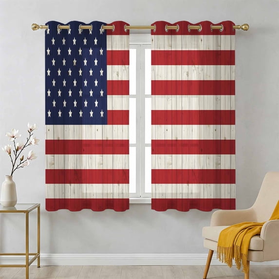 American Flag Sheer Curtains 39 Inch Long 2 Panels, Vintage Red White ...