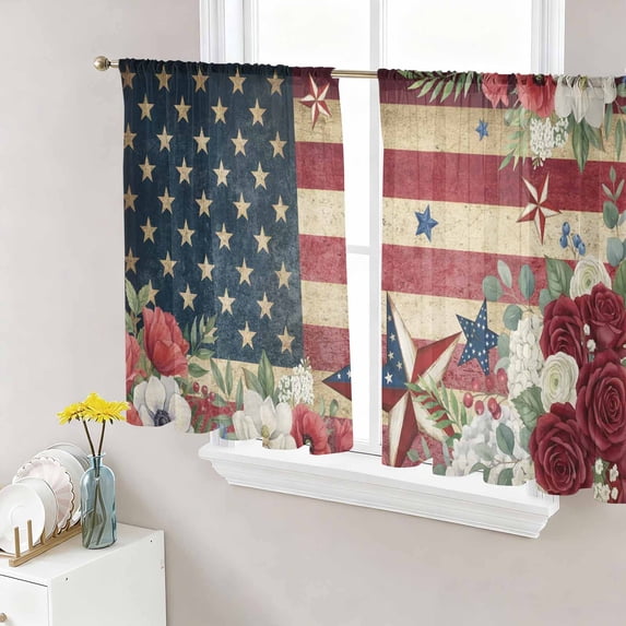 American Flag Sheer Curtains 45 Inch Length 2 Panels Set, Independence ...