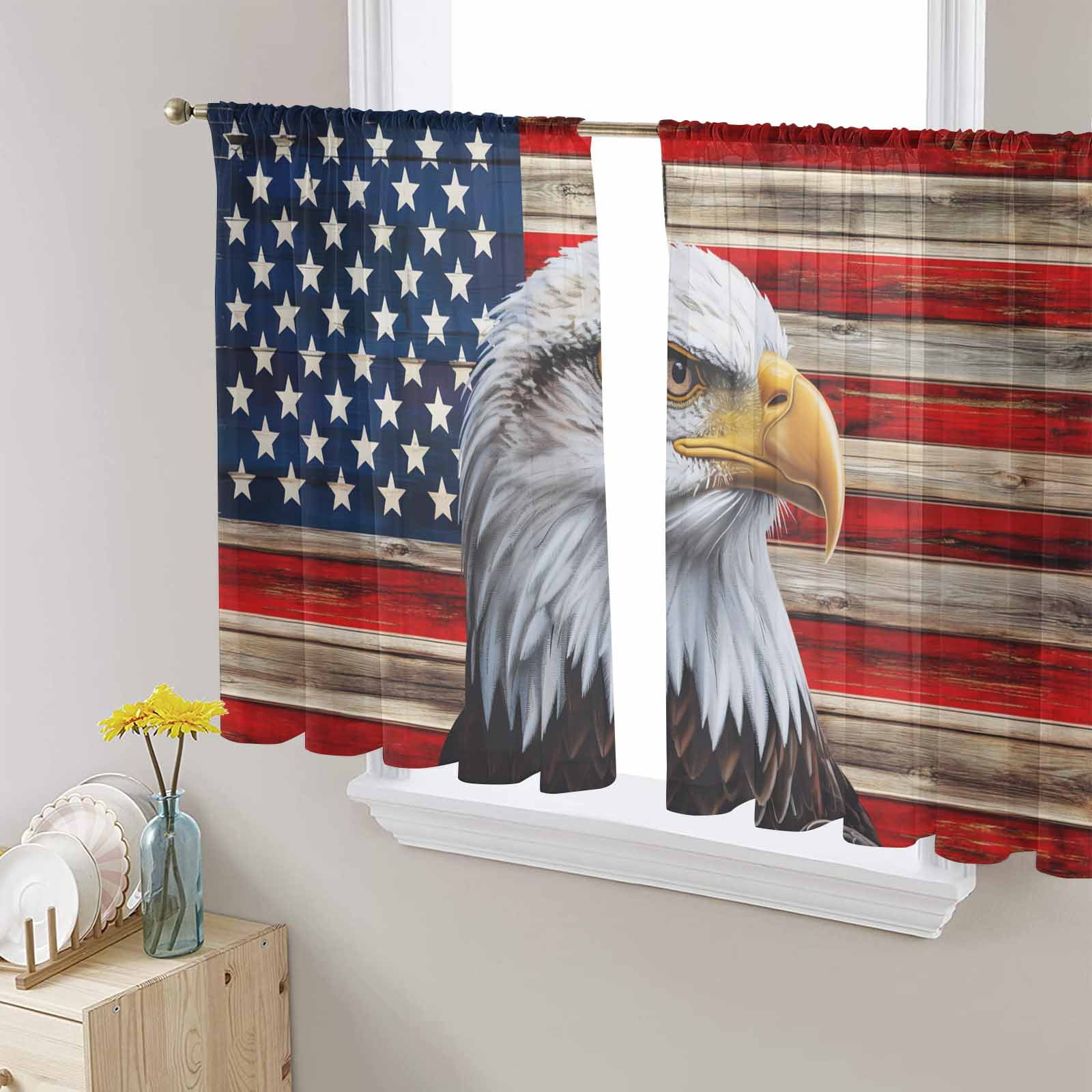 American Flag Sheer Curtains 45 Inch Length 2 Panels Set, Semi ...