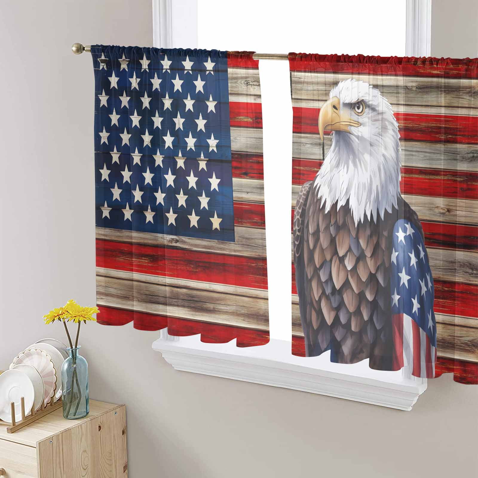 American Flag Sheer Curtains 45 Inch Length 2 Panels Set, Semi ...