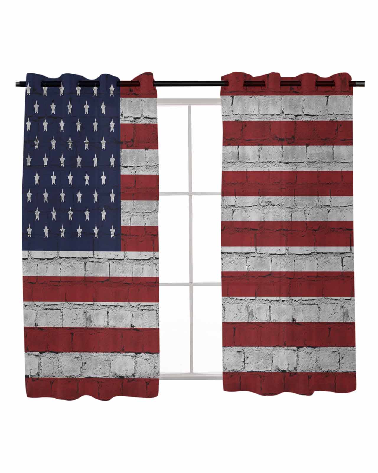 American Flag Sheer Curtains 45 Inch Length 2 Panels Vintage Stars ...