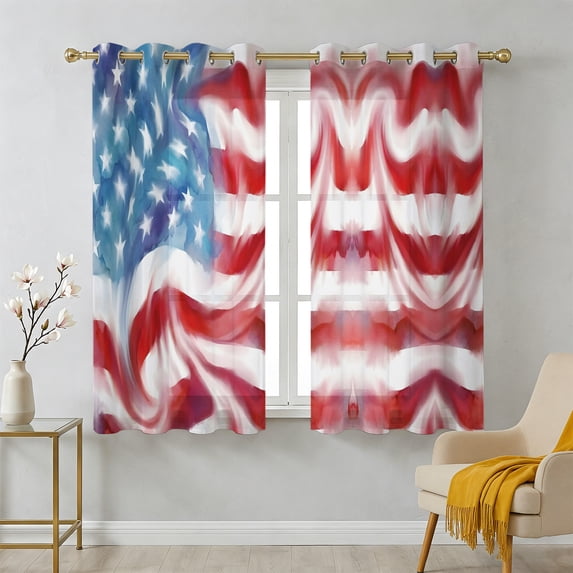 American Flag Sheer Curtains 45 Inch Long 2 Panels, Abstract Swirling ...