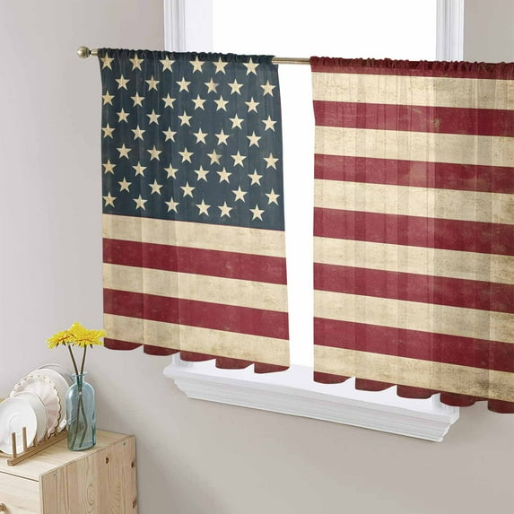 American Flag Sheer Curtains 54 Inch Length 2 Panels Set for Living ...