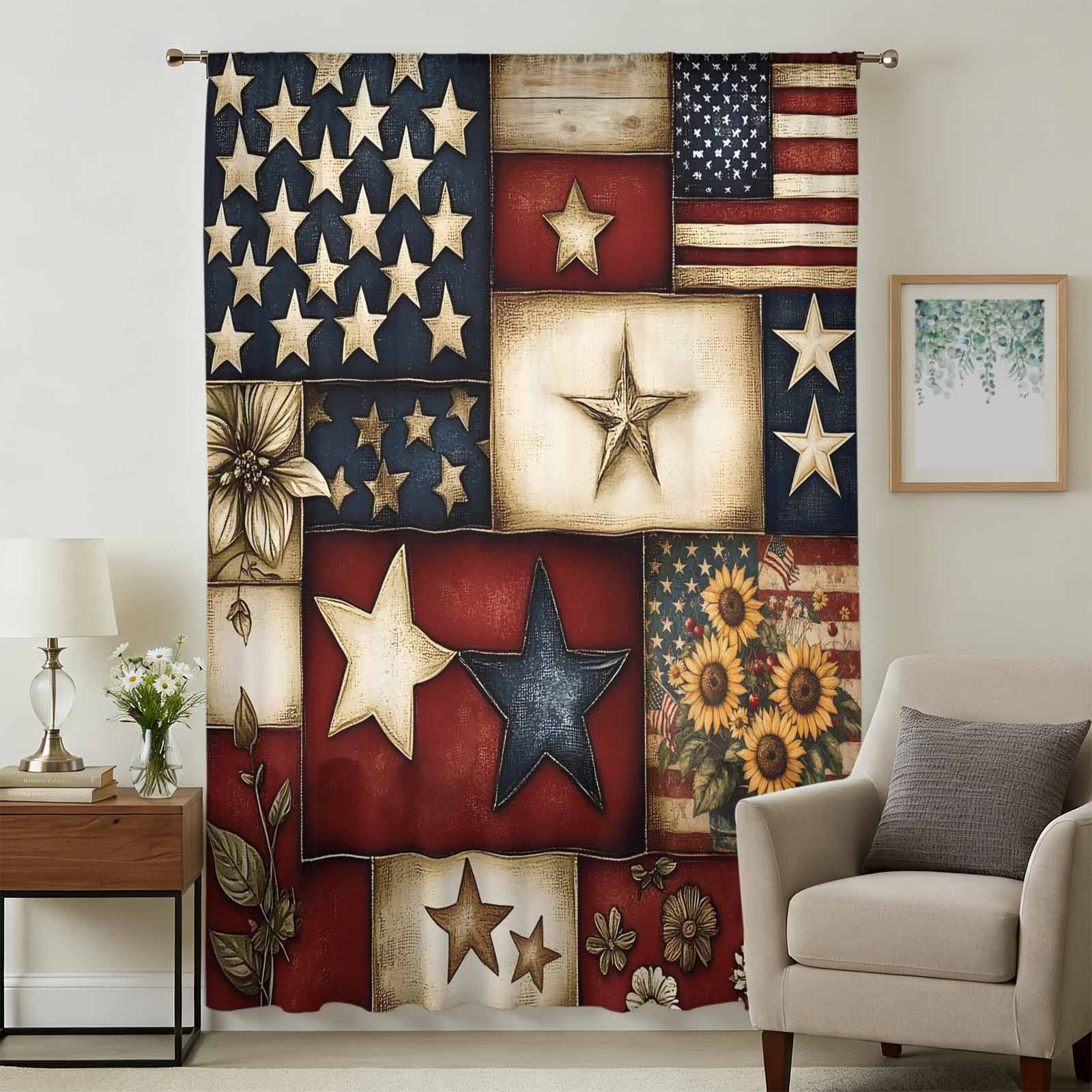 American Flag Sheer Curtains 54 Inches Long, Texas Star Farmhouse ...