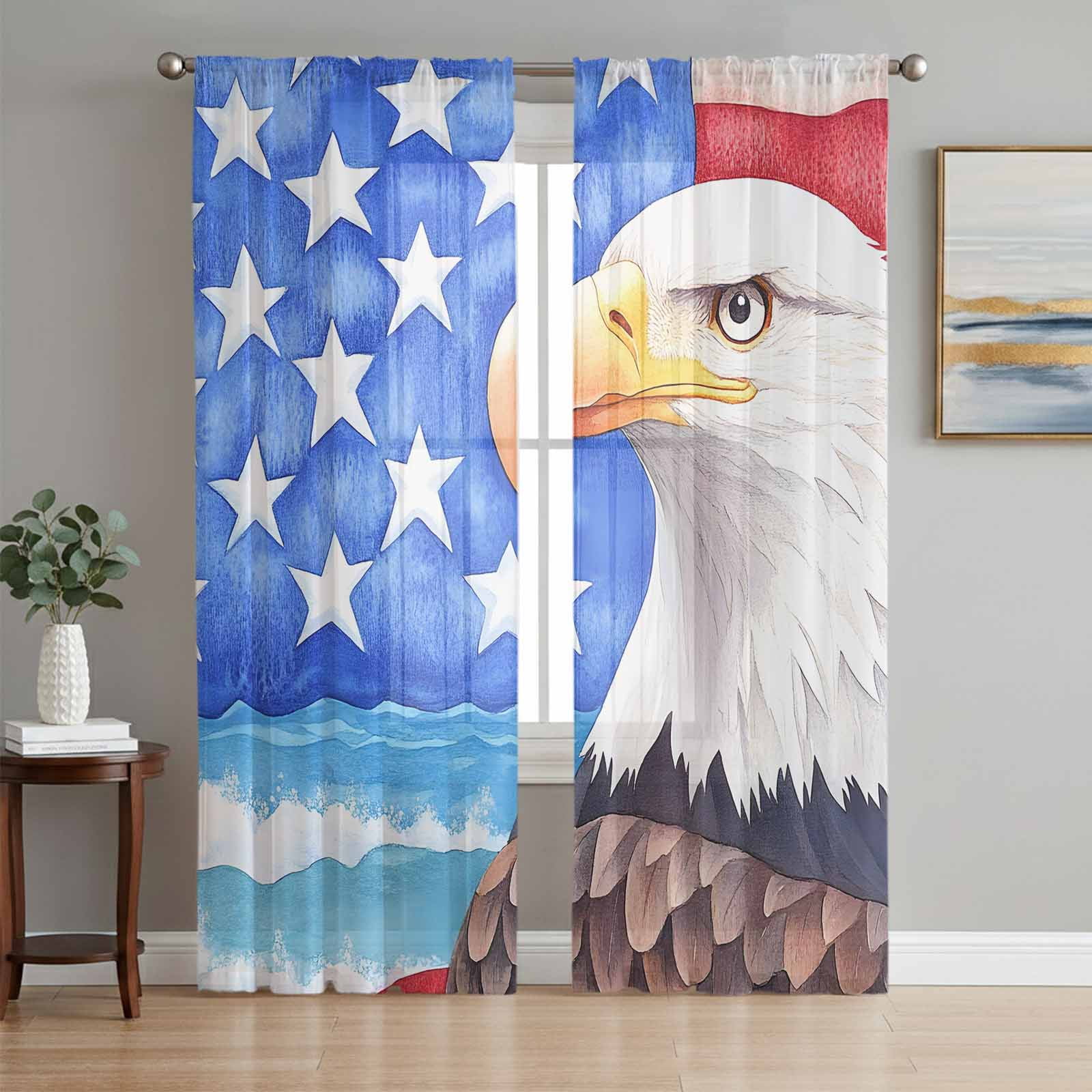 American Flag Sheer Curtains 63 Inch Length 2 Panels Set, Country Eagle ...