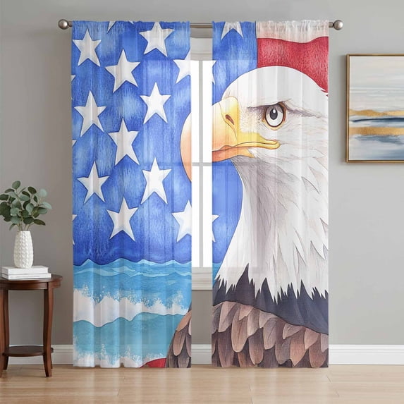 American Flag Sheer Curtains 63 Inch Length 2 Panels Set, Country Eagle ...
