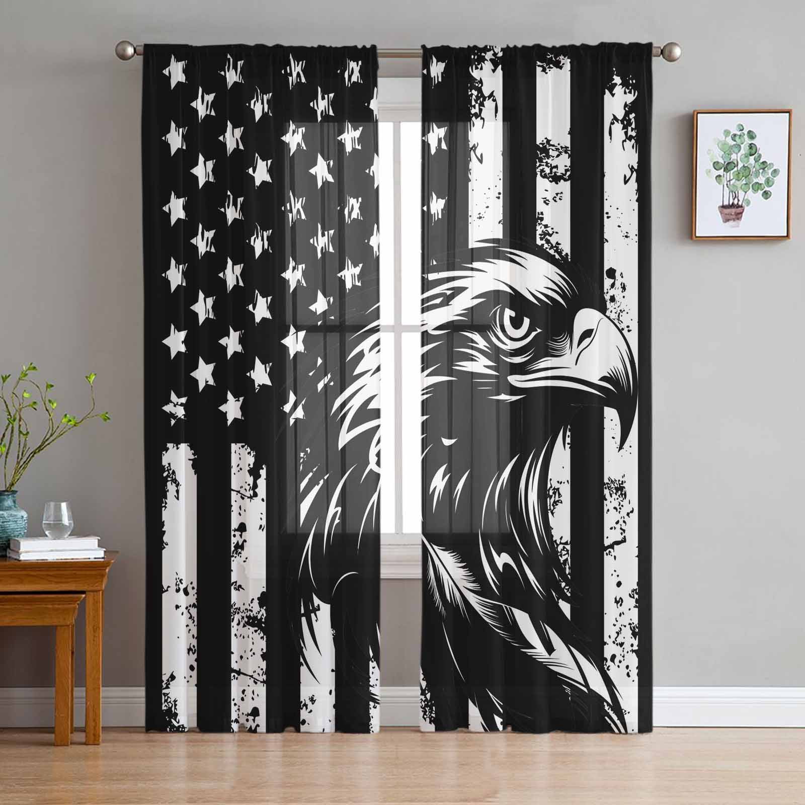 American Flag Sheer Curtains 63 Inch Length 2 Panels Set for Living ...
