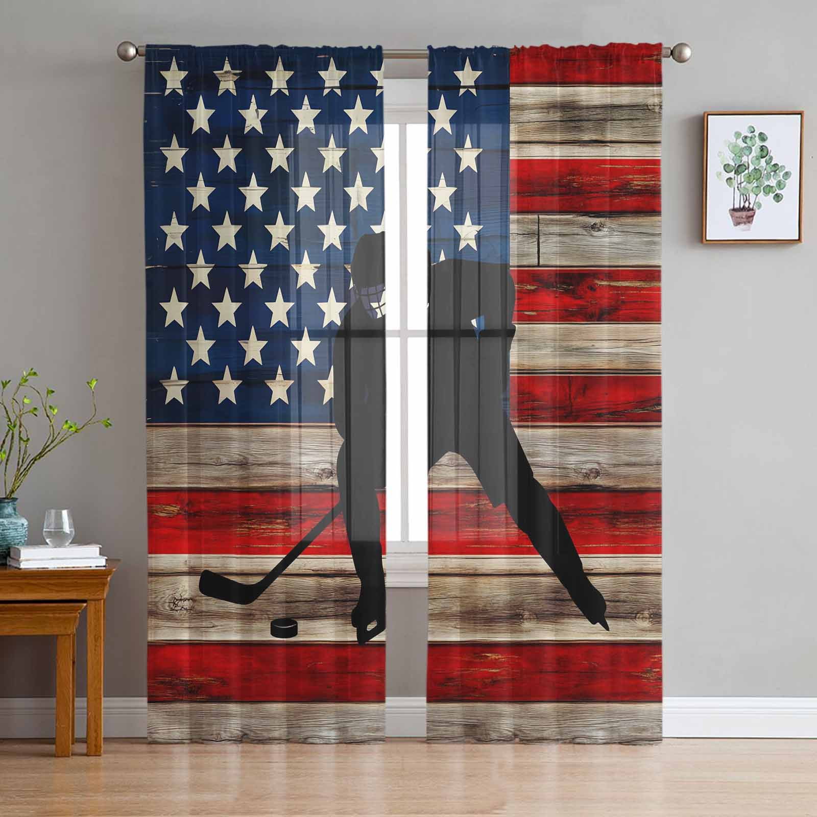 American Flag Sheer Curtains 63 Inch Length 2 Panels Set, Semi ...