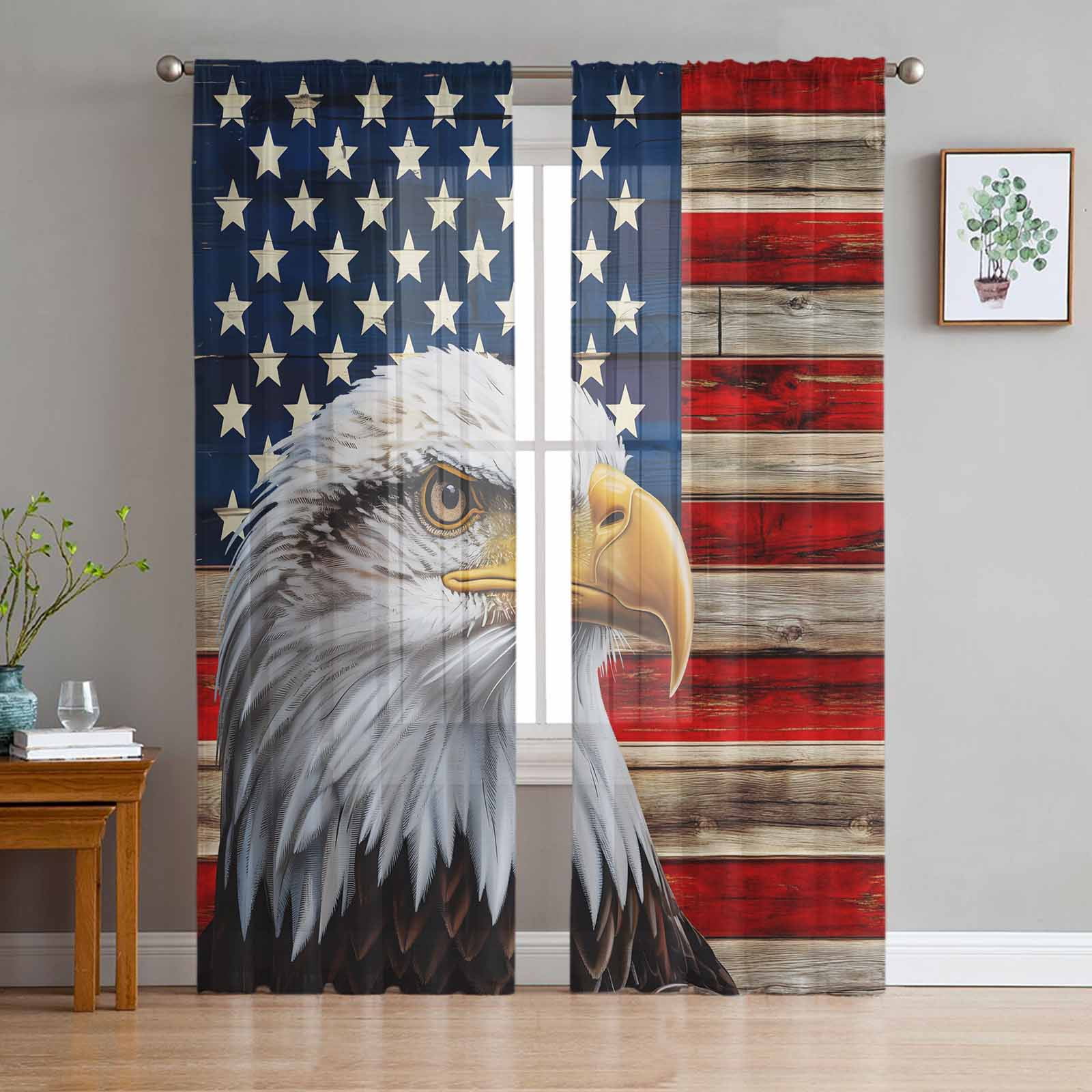 American Flag Sheer Curtains 63 Inch Length 2 Panels Set, Semi ...