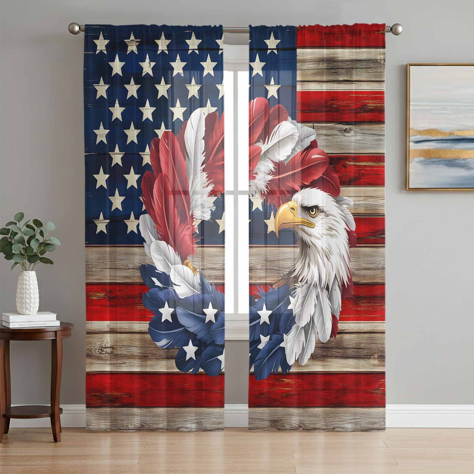 American Flag Sheer Curtains 72 Inch Length 2 Panels Set, Blue Red USA ...