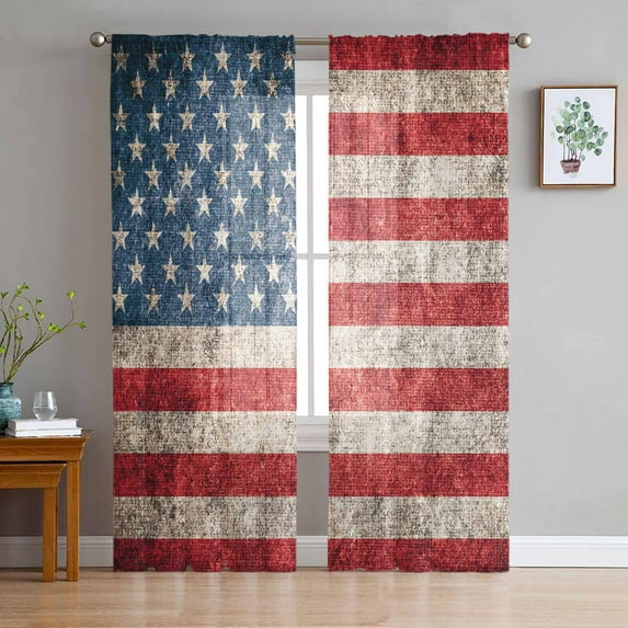 American Flag Sheer Curtains 72 Inch Length 2 Panels Set for Living ...