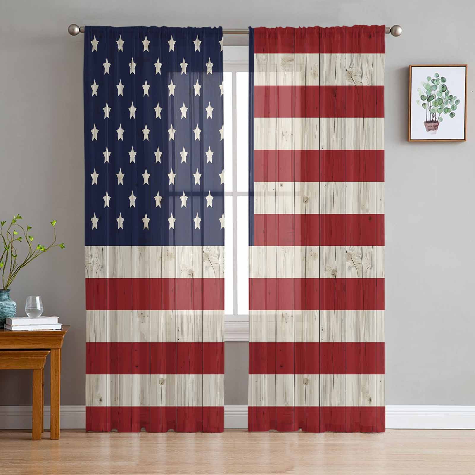 American Flag Sheer Curtains 72 Inch Length 2 Panels Set for Living ...