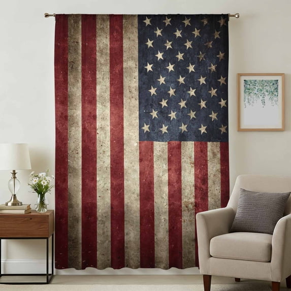 American Flag Sheer Curtains 72 Inches Long, Retro Shabby US Star ...