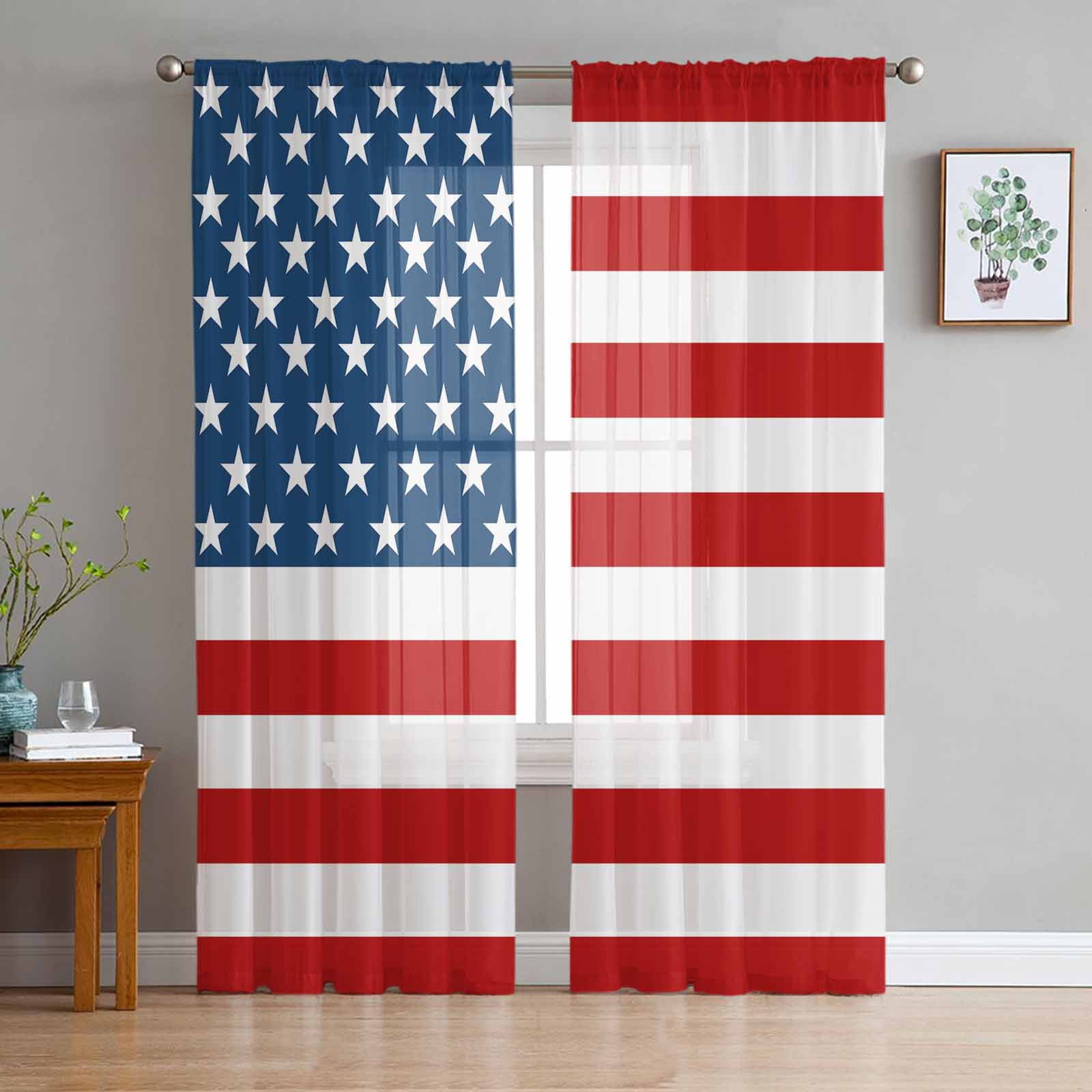 American Flag Sheer Curtains 84 Inch Length 2 Panels Set for Living ...