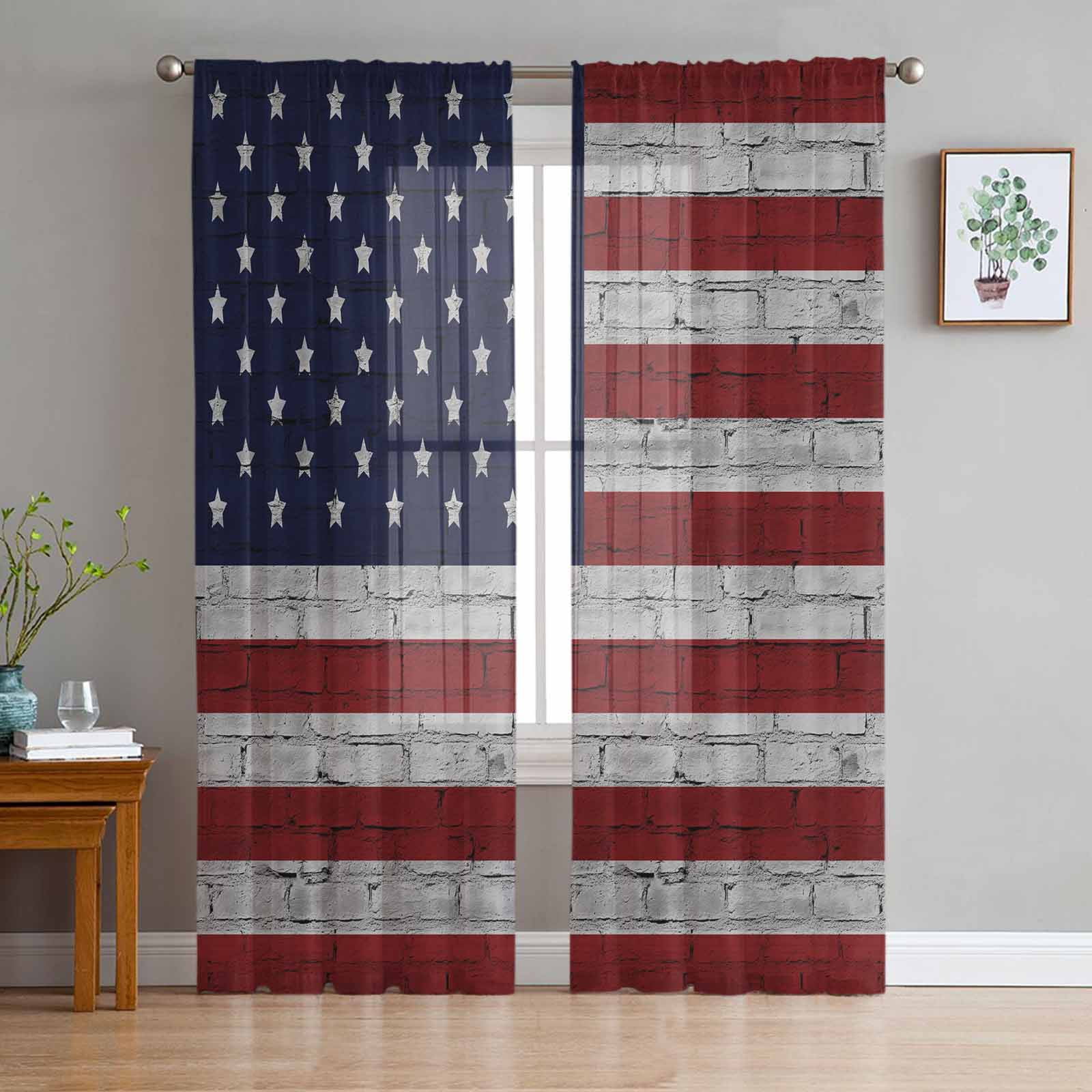 American Flag Sheer Curtains 84 Inch Length 2 Panels Set for Living ...
