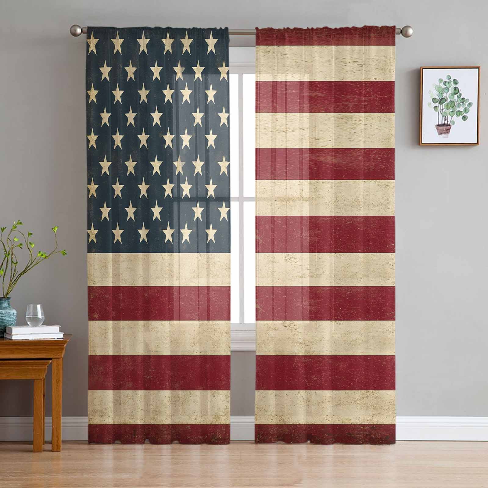 American Flag Sheer Curtains 84 Inch Length 2 Panels Set for Living ...
