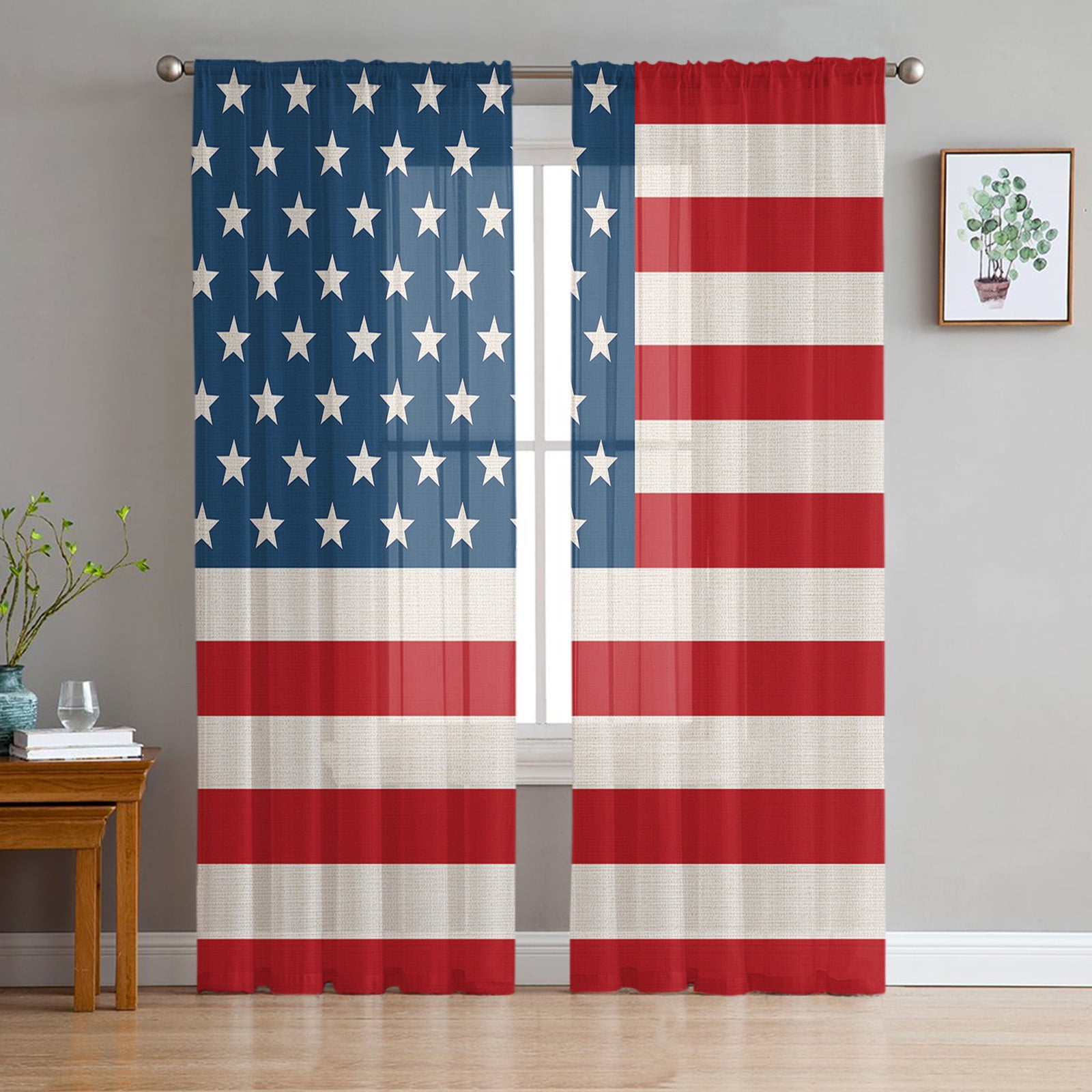 American Flag Sheer Curtains 84 Inches Long 2 Panels Set, Window Sheer ...