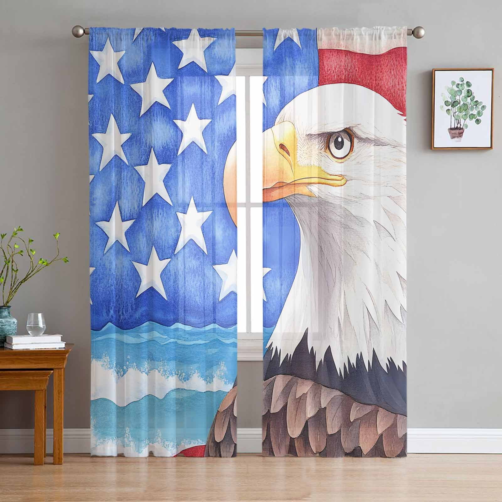 American Flag Sheer Curtains 84 Inches Long 2 Panels Set, Window Sheer ...