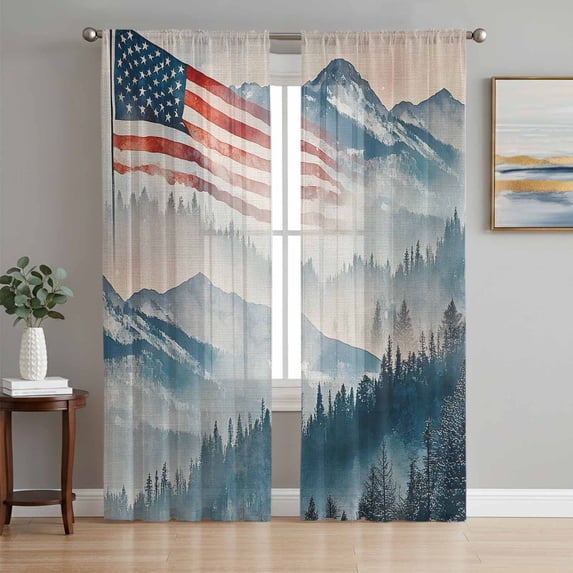 American Flag Sheer Curtains 96 Inch Length 2 Panels Set, 4th of July ...