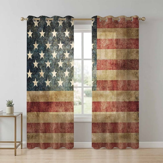 American Flag Sheer Curtains 96 Inch Long 2 Panels, Vintage Flag ...