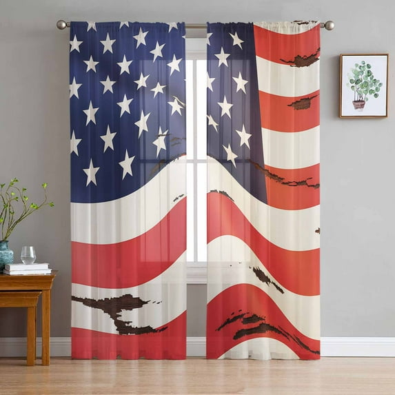 American Flag Sheer Curtains 96 Inches Long 2 Panels Set, Window Sheer ...