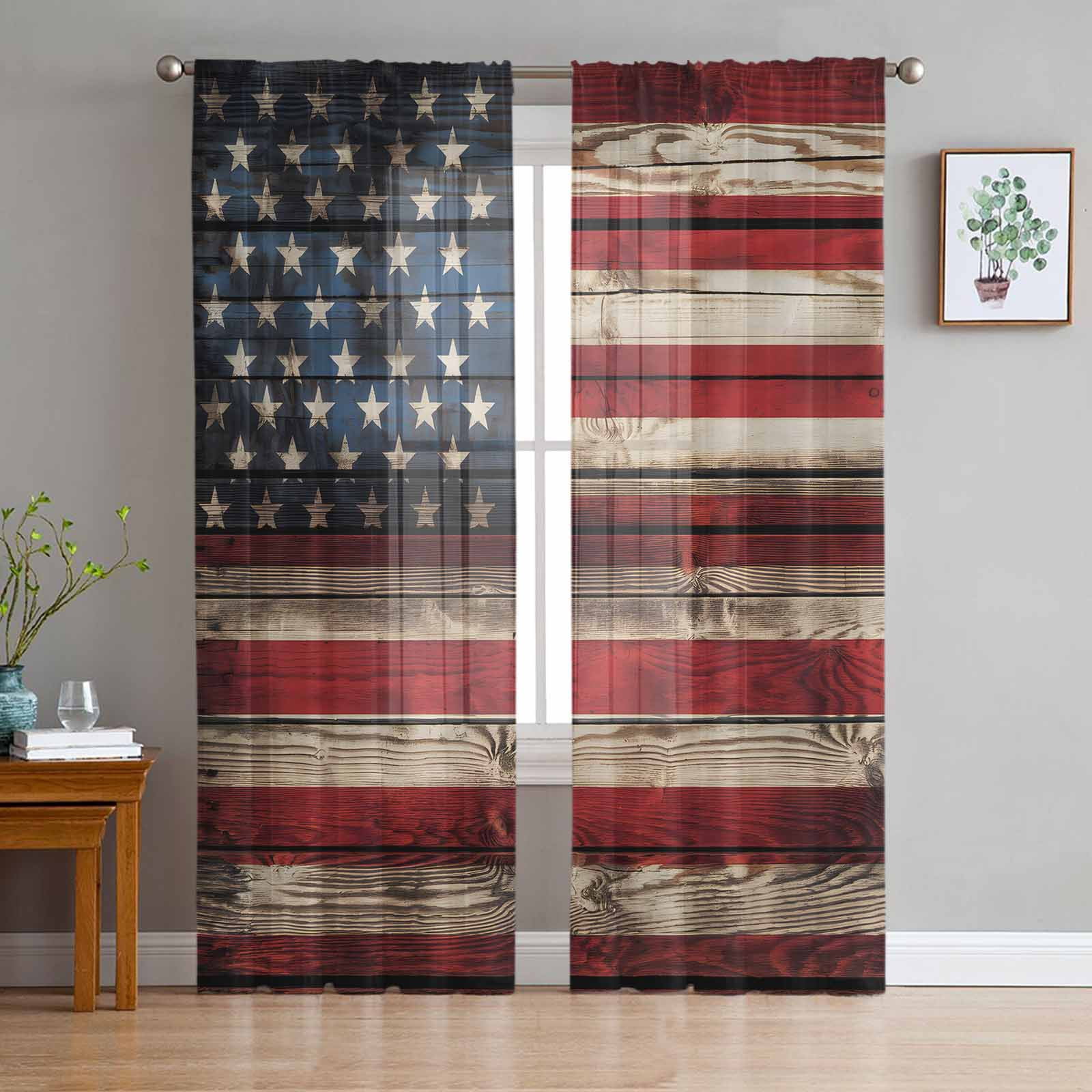 American Flag Sheer Curtains 96 Inches Long 2 Panels Set, Window Sheer ...