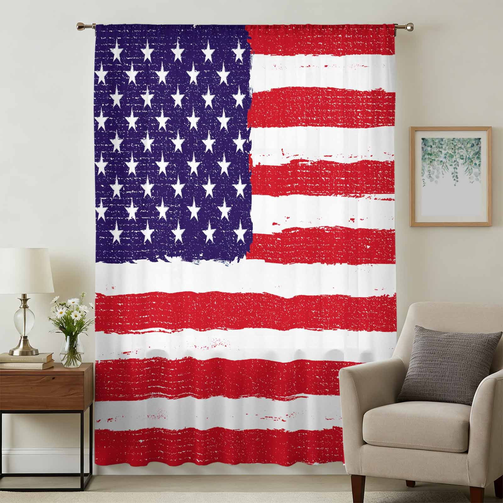 American Flag Sheer Curtains 96 Inches Long, Retro Rustic Stars And ...