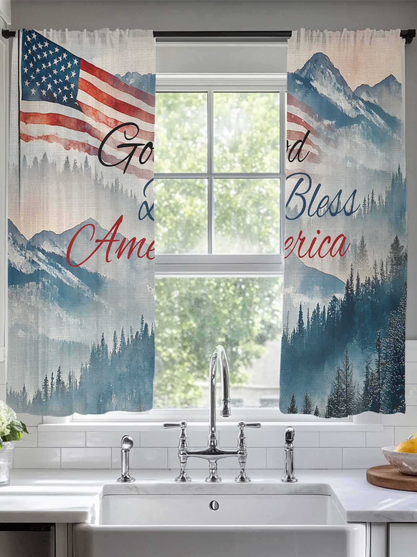 American Flag Sheer Curtains for Living Room Bedroom 4th of July ...